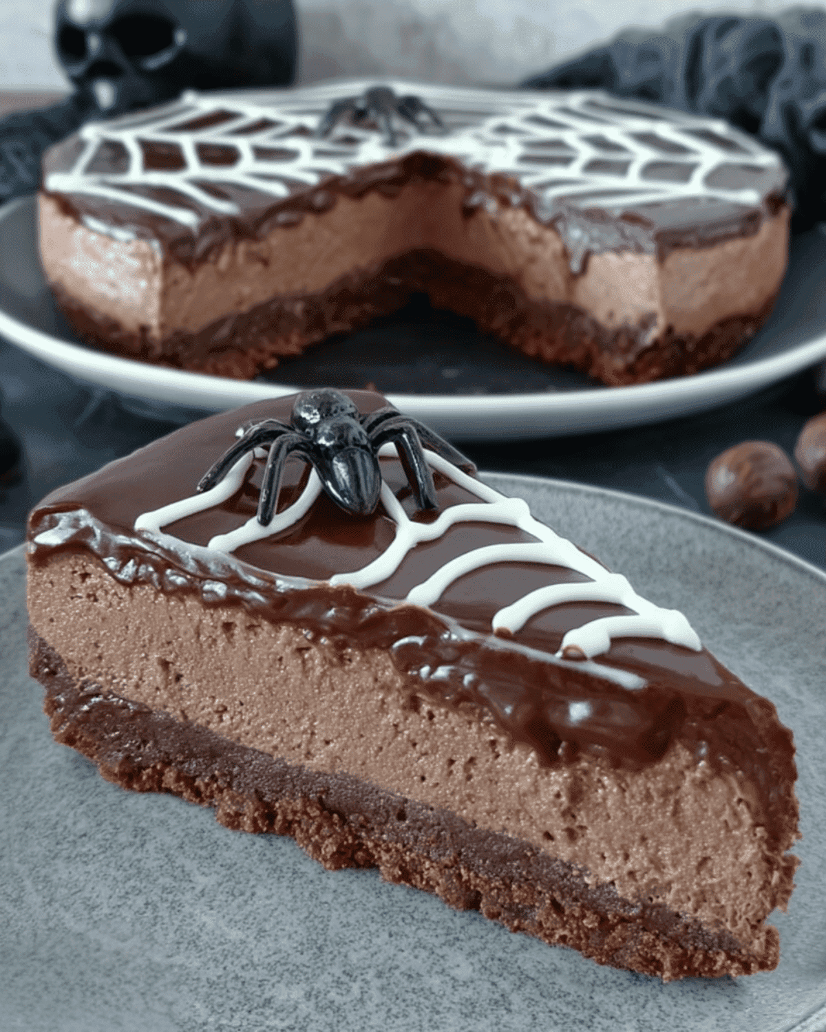 Chocolate Spiderweb Cheesecake – Easy Halloween Dessert